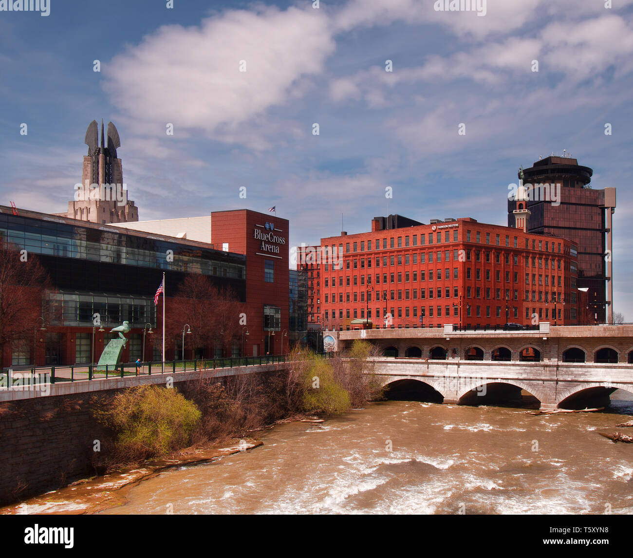 Rochester, New York, USA. April 25, 2019. Downtown Rochester, NYand the ...