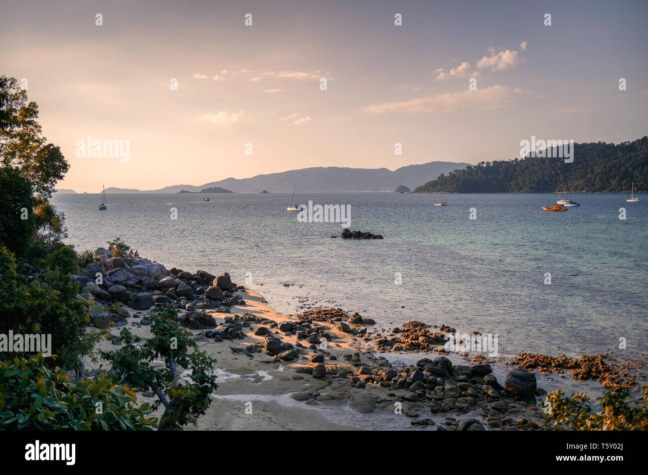 Beautiful sunset on the beach in tropical sea at lipe island Stock ...