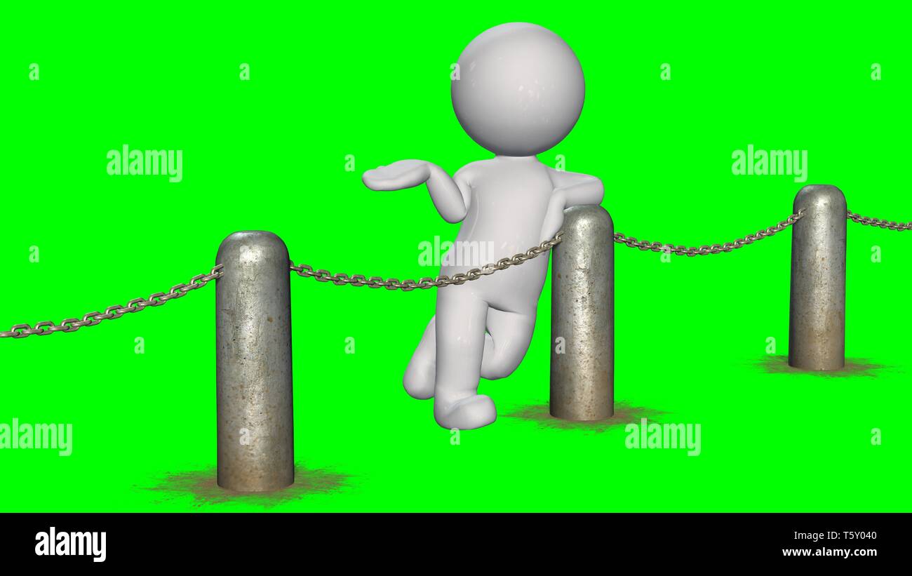 3D people behind chains blockade - green screen Stock Photo - Alamy