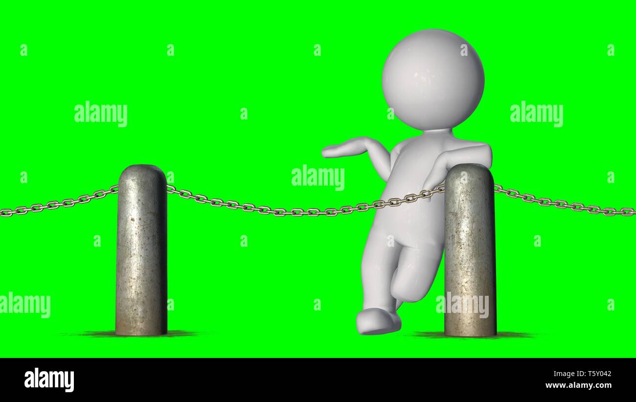 3D people behind chains blockade - green screen Stock Photo - Alamy