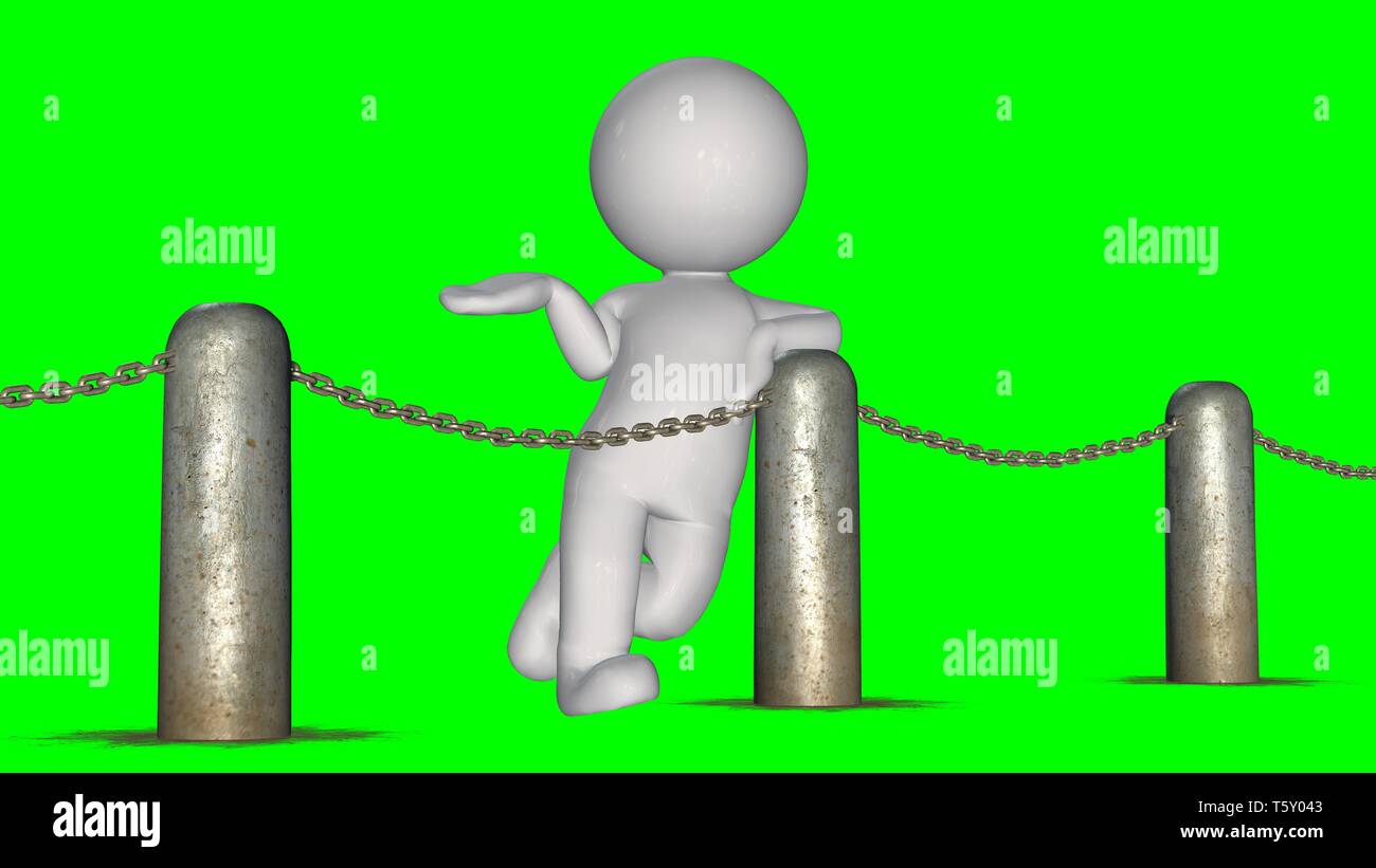 3D people behind chains blockade - green screen Stock Photo - Alamy