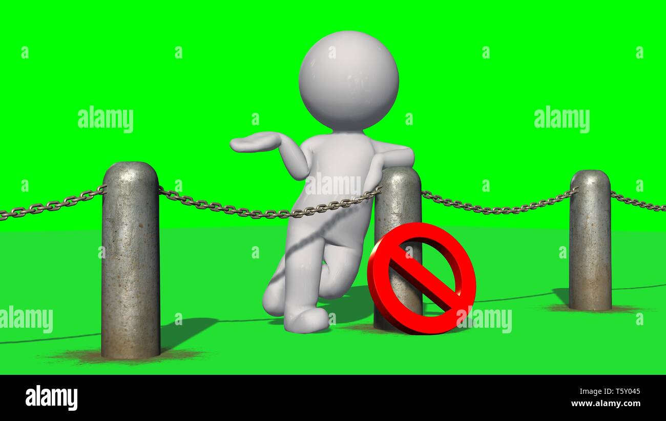 3D people behind chains blockade and stop sign - separated on white ...