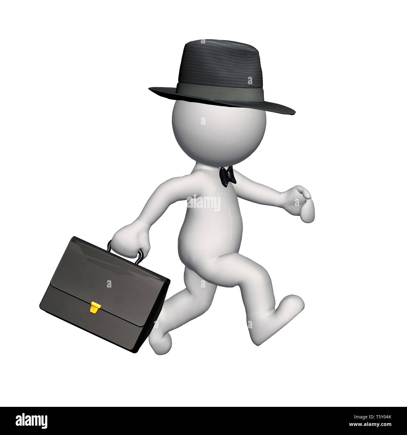3D People - business man with hat and briefcase - isolated on white ...