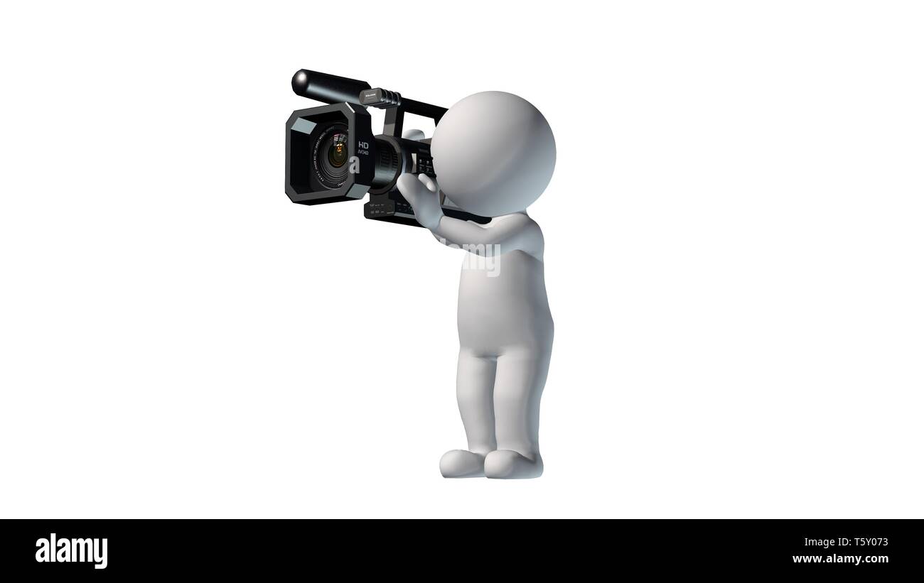 3D People with a video camera on the shoulder - isolated on white ...