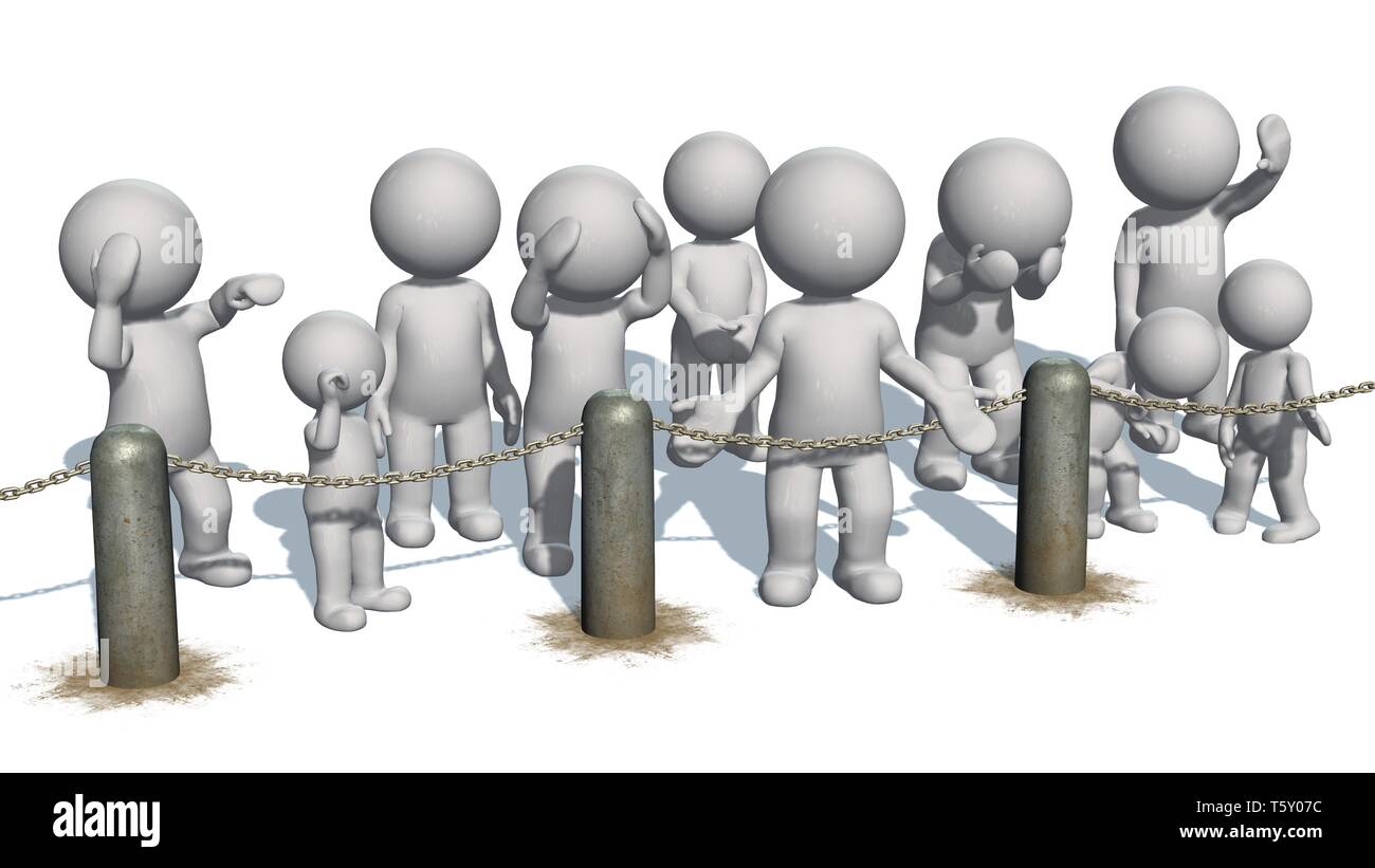 3D people behind chains blockade - separated on white background Stock ...