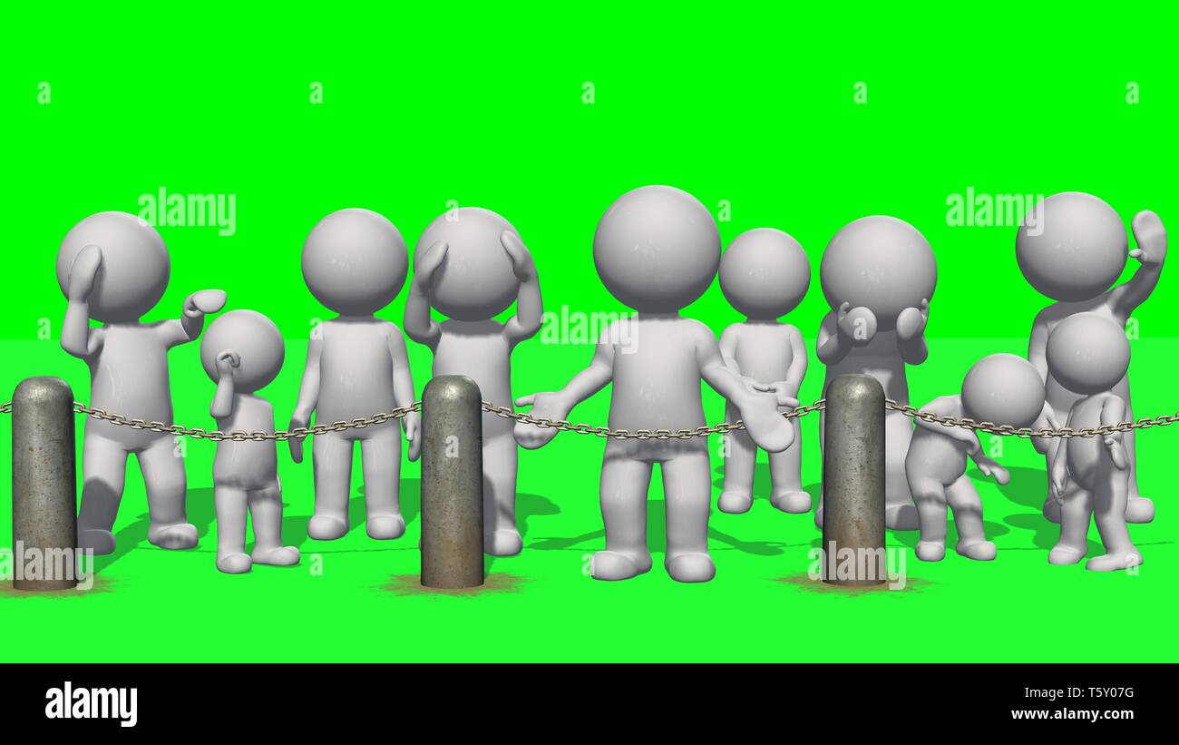 3D people behind chains blockade - green screen Stock Photo - Alamy