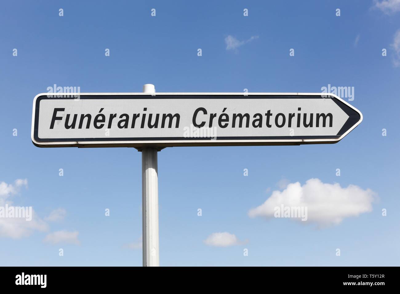 Funerarium crematorium roadsign in France Stock Photo - Alamy
