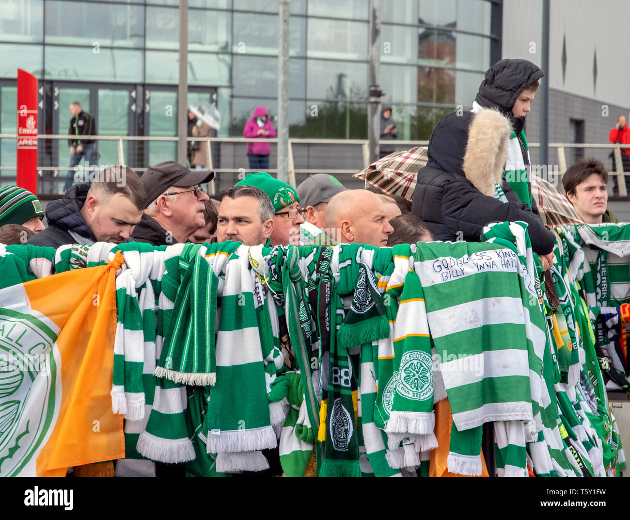 GLASGOW, SCOTLAND - 27th APRIL 2019: Celtic fans watching the tribute ...