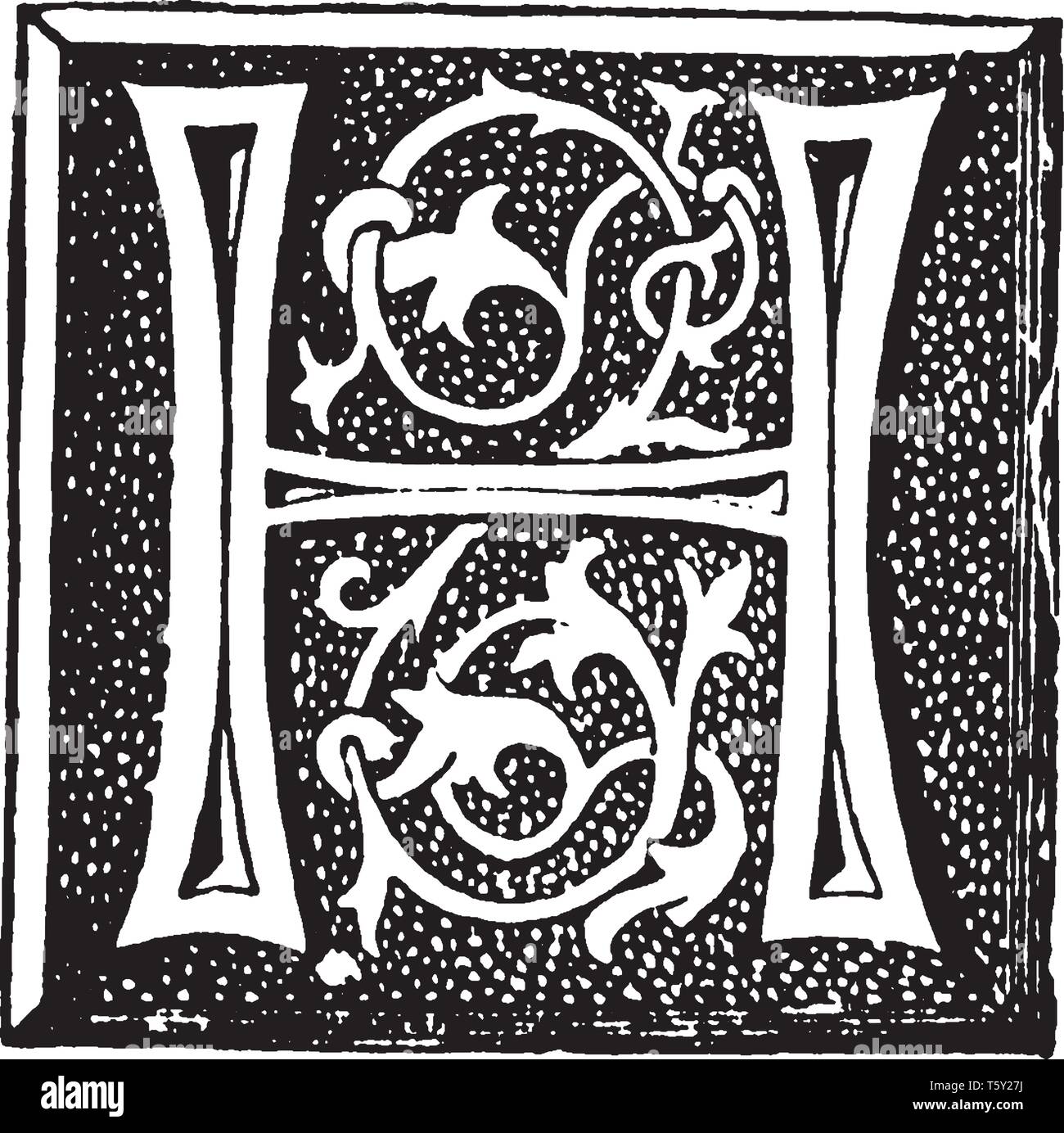 An ornamental and decorative capital letter H, vintage line drawing or ...