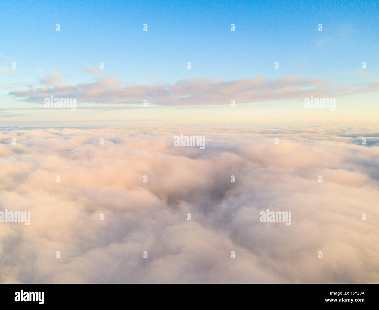 Aerial view White clouds in blue sky. Top view. View from drone. Aerial bird's eye view. Aerial ...