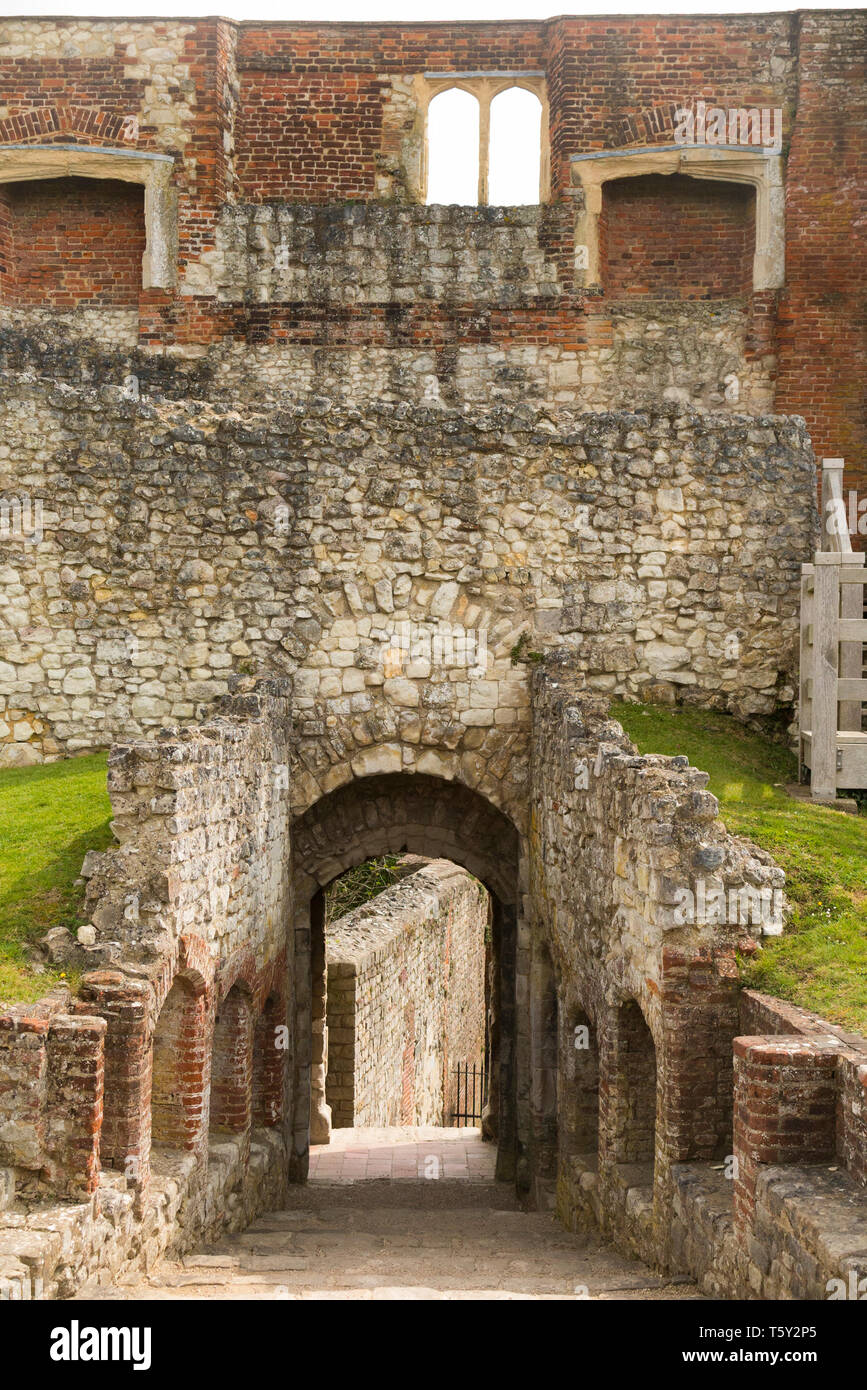 Path leading down shallow steps to the Keep walls, & gatehouse which ...