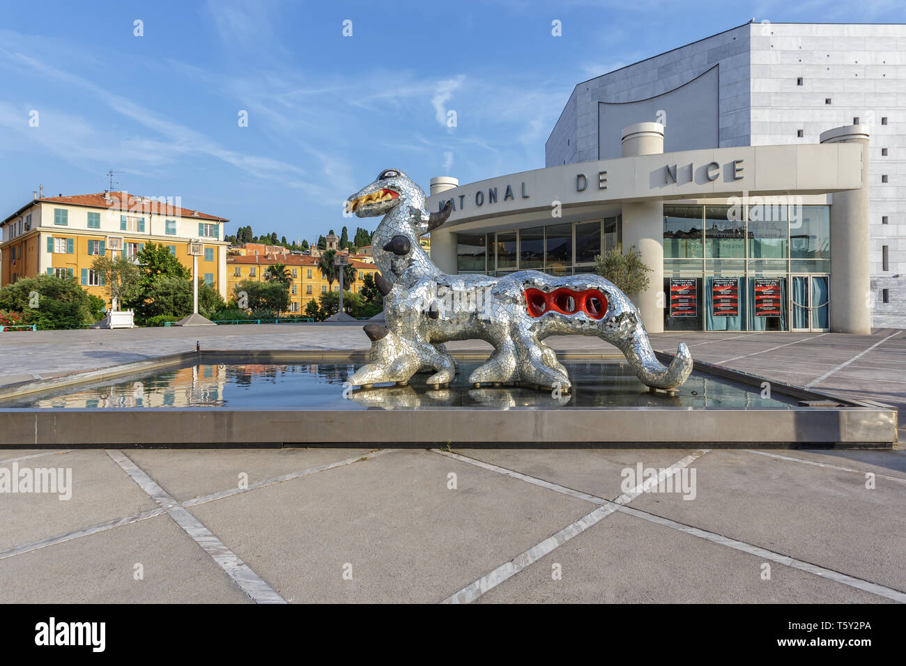 NICE, FRANCE - 06 JULY, 2015: Art installation and facade of Museum of ...