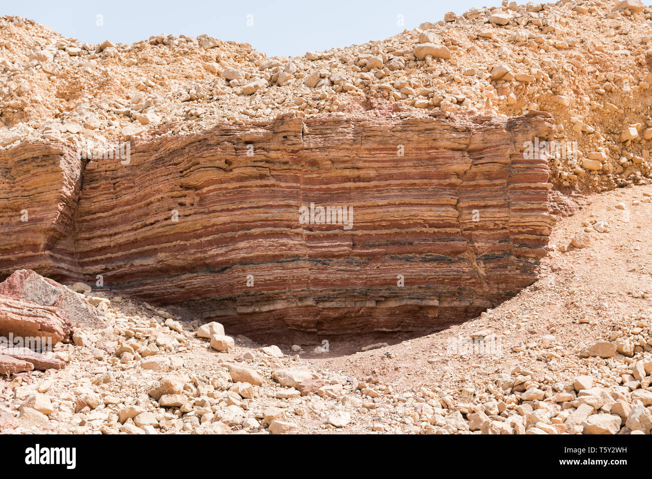 all layers of time seen in the round of the red canyon in israel Stock ...