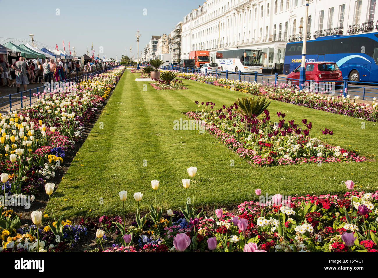 Colourful floral display gardens along the Eastbourne promenade on the ...