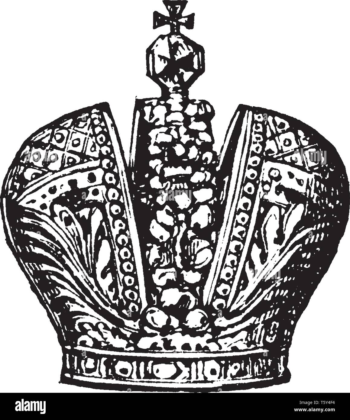 Russian Crown is a royal crown, vintage line drawing or engraving ...