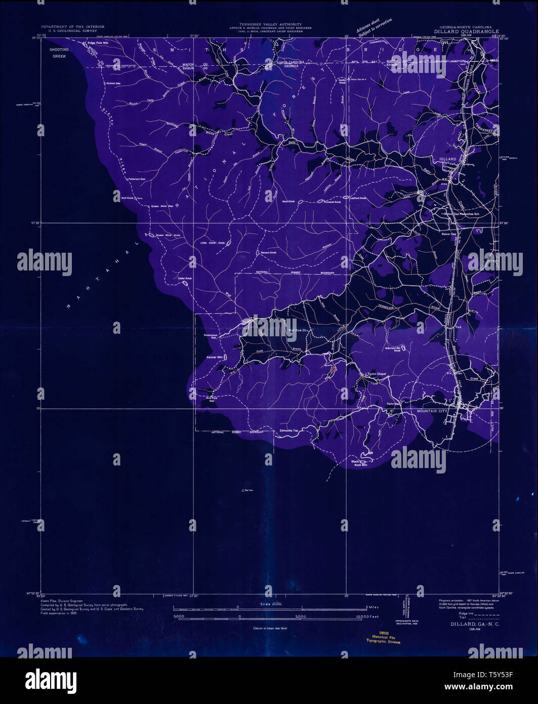 USGS TOPO Map Georgia GA Dillard 245538 1935 24000 Inverted Restoration ...