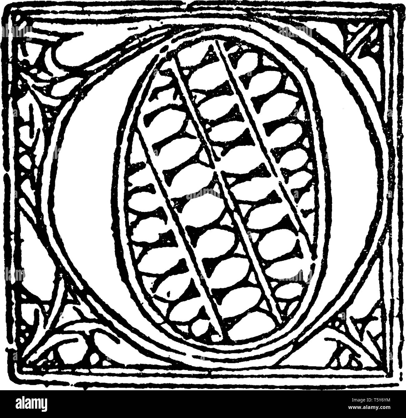 A decorative capital letter O, vintage line drawing or engraving ...