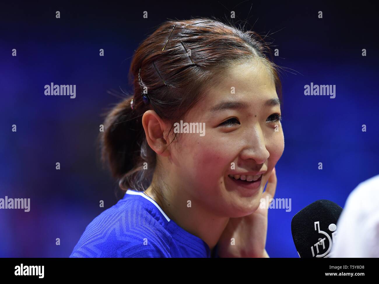 Budapest. 27th Apr, 2019. Liu Shiwen of China celebrates after winning ...