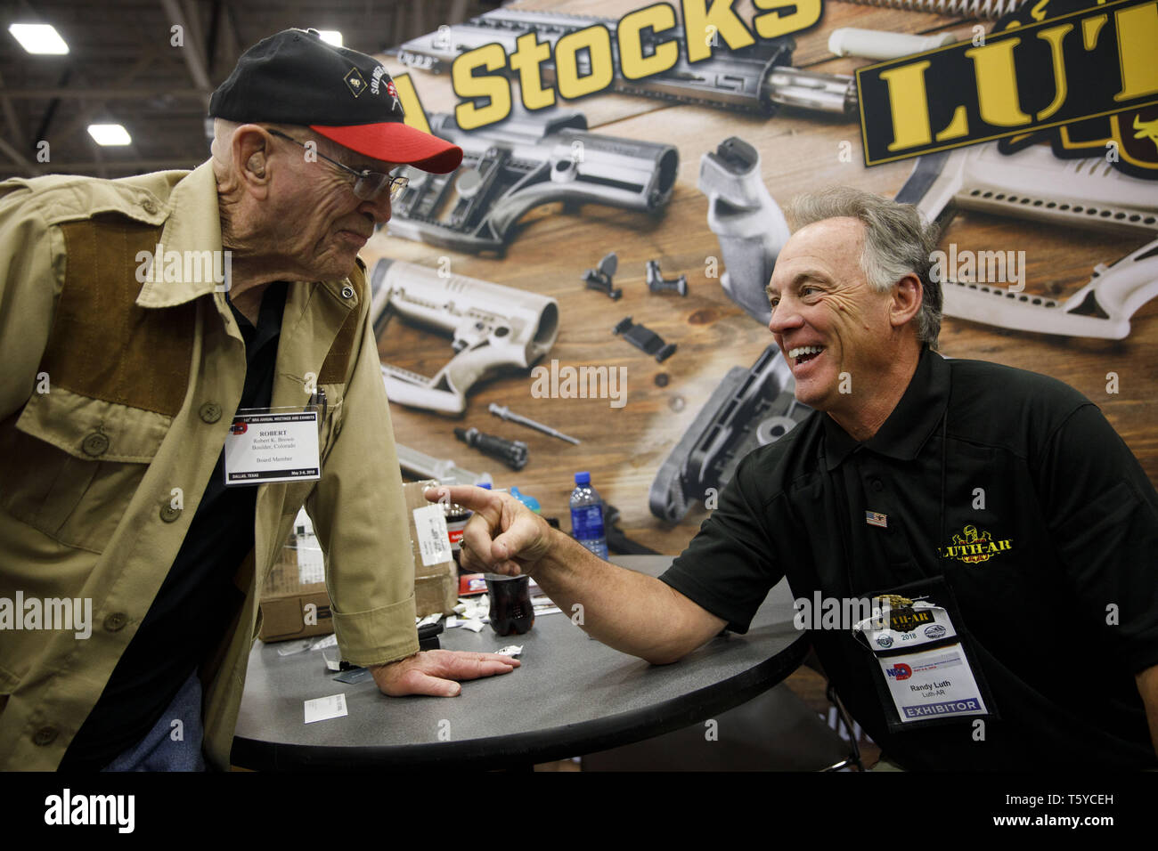 Dallas, Texas, USA. 6th May, 2018. Randy Luth of Luth-AR laughs with ...