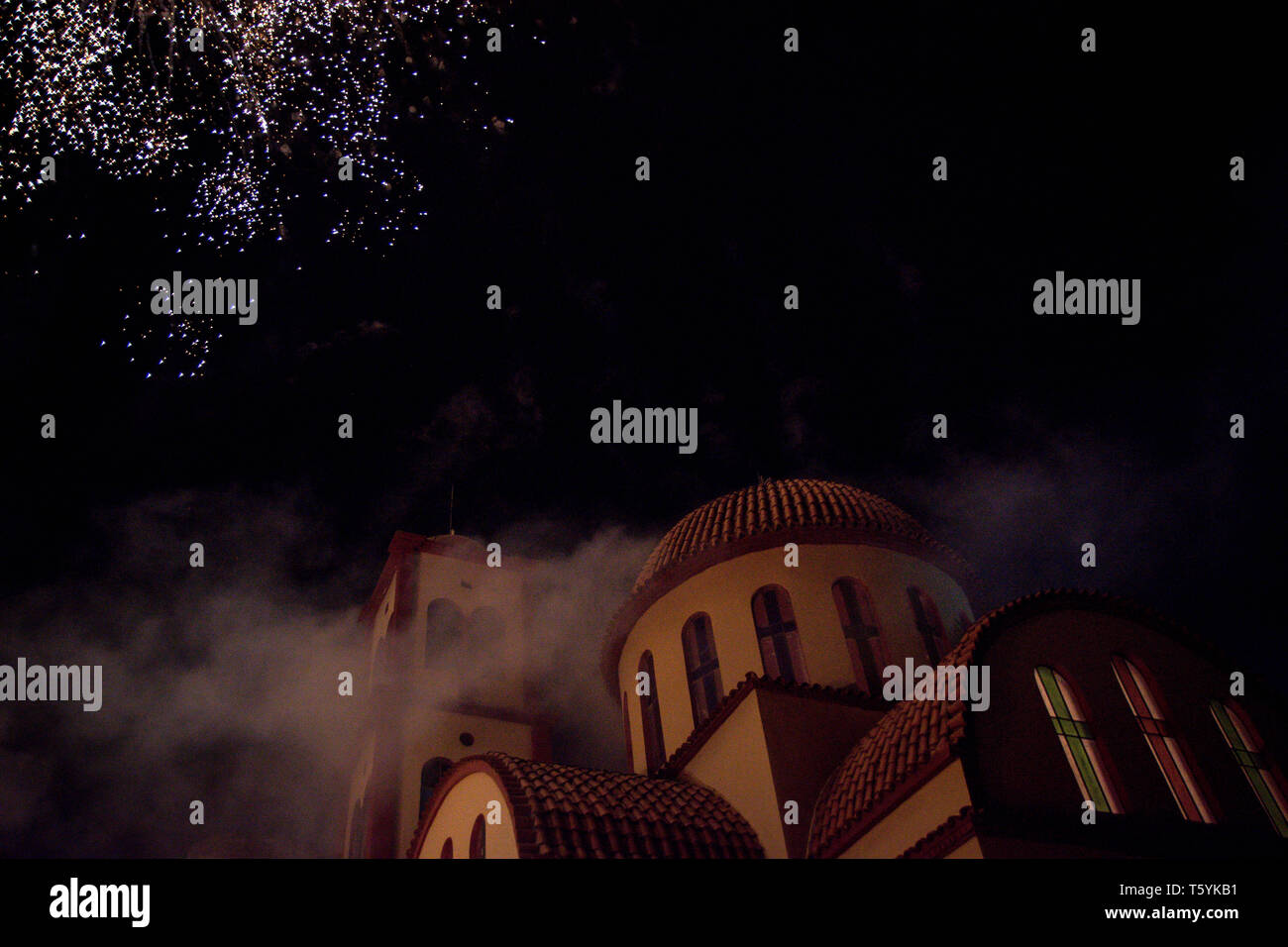 Fireworks seen during the celebration. People in Chania gathered to ...