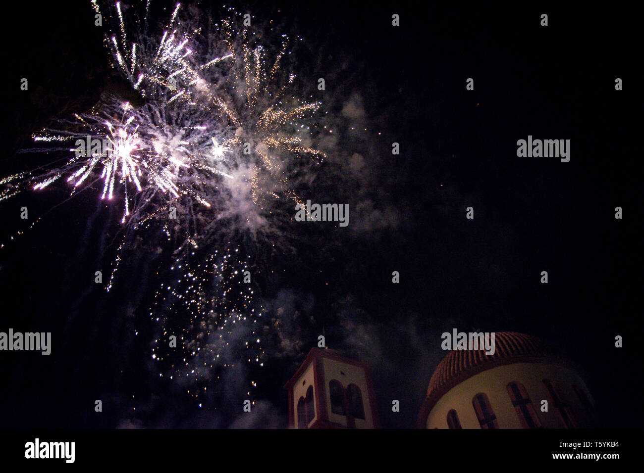 Fireworks seen during the celebration. People in Chania gathered to ...