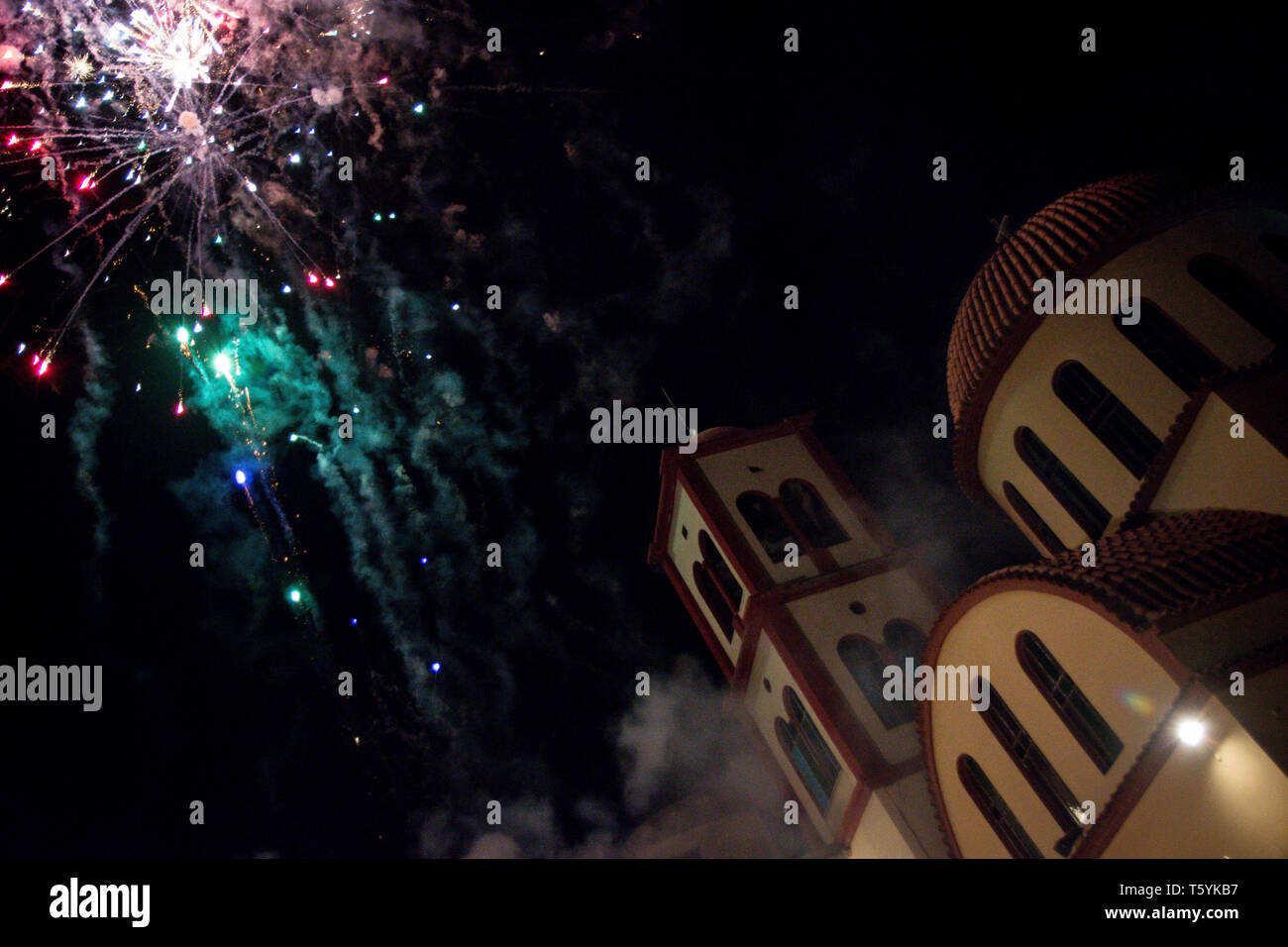 Fireworks seen during the celebration. People in Chania gathered to ...