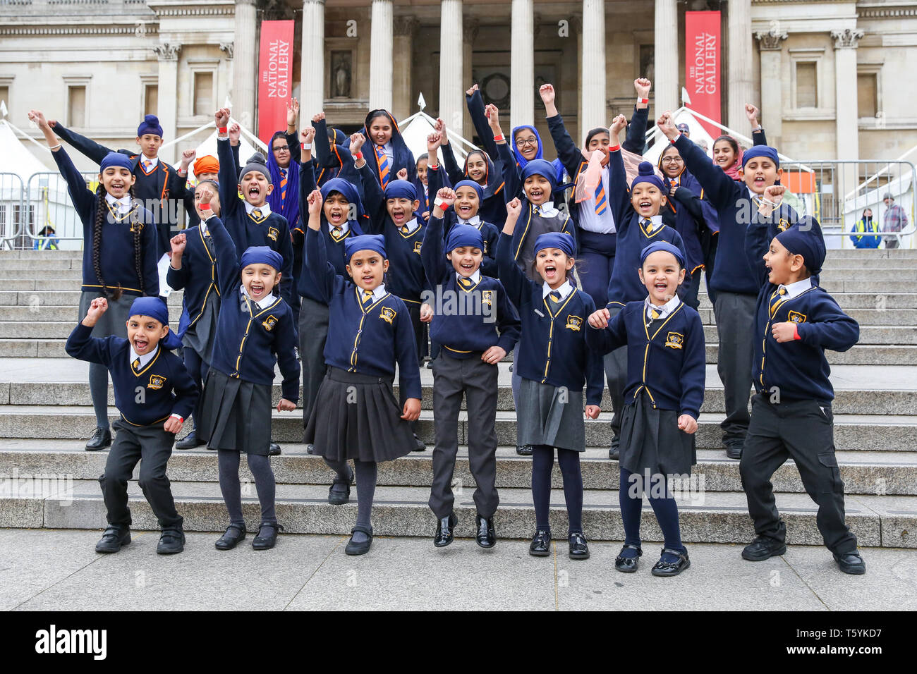 Students from Atam Academy are seen at Trafalgar Square during the ...