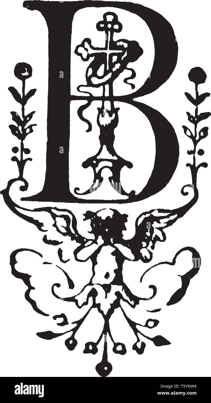 An ornamental capital letter B, vintage line drawing or engraving ...