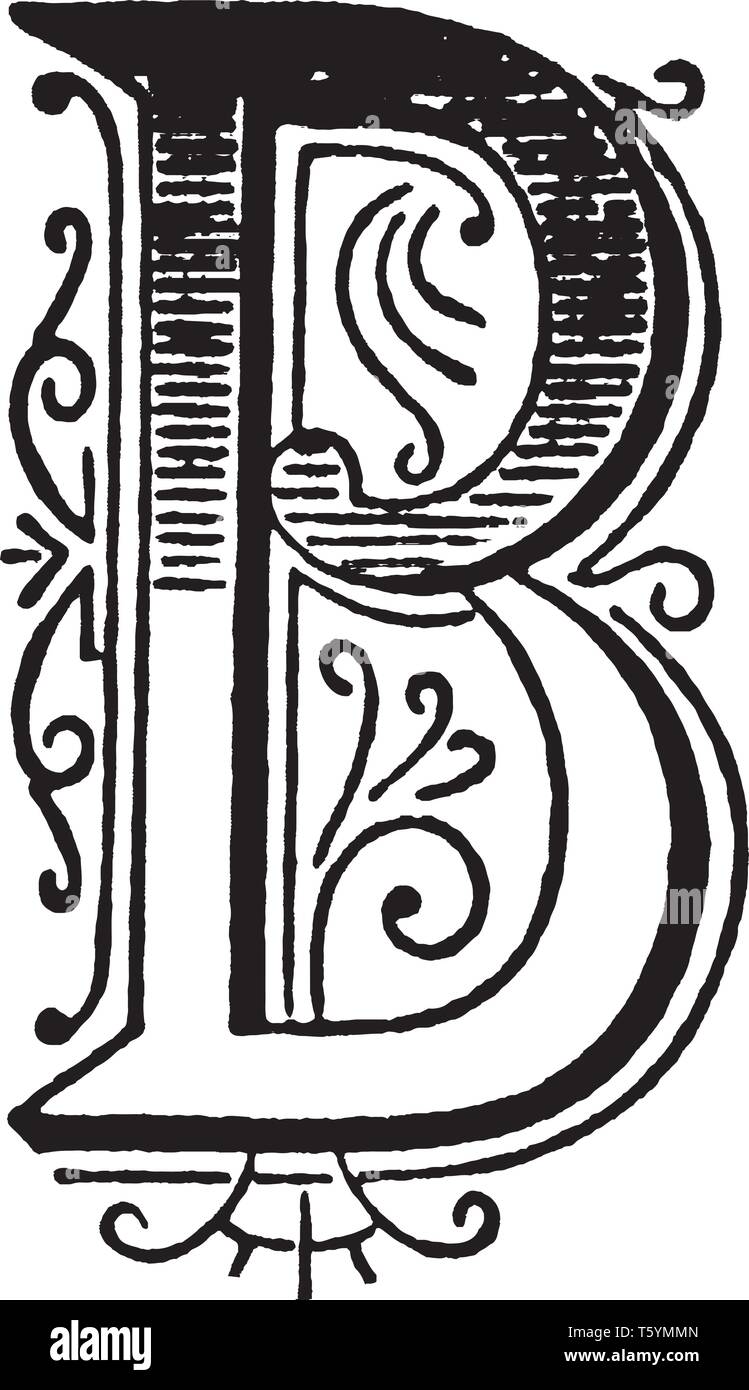 An ornamental capital letter B, vintage line drawing or engraving ...