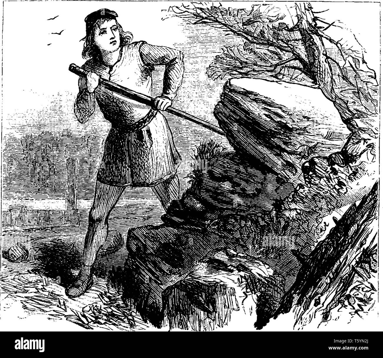 A man is digging, vintage line drawing or engraving illustration Stock ...