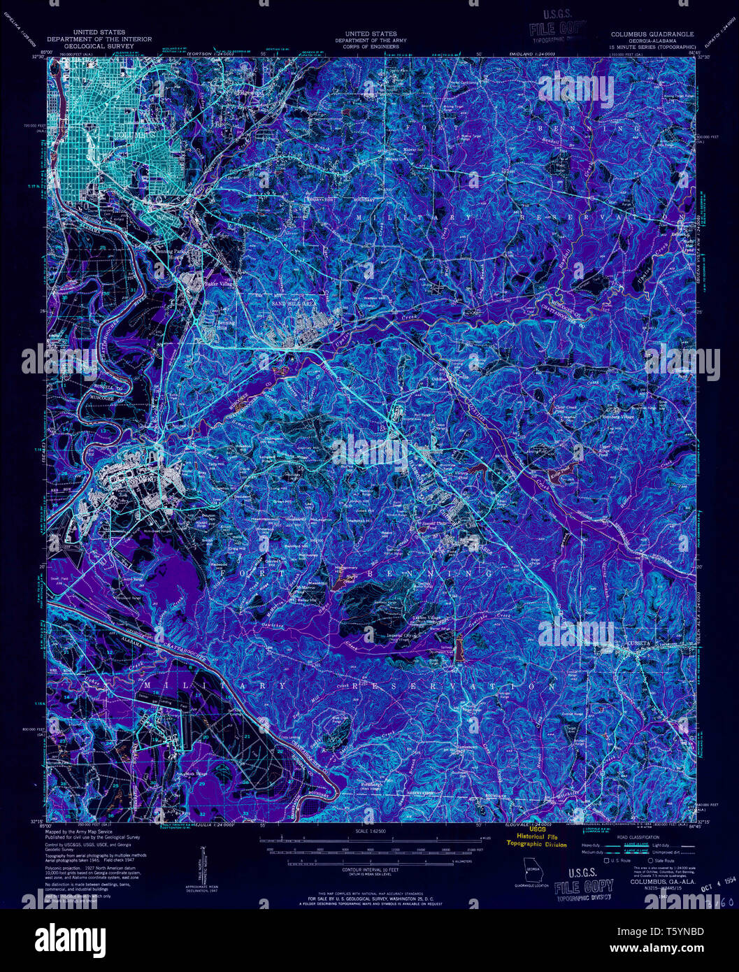 USGS TOPO Map Georgia GA Columbus 247401 1947 62500 Inverted ...