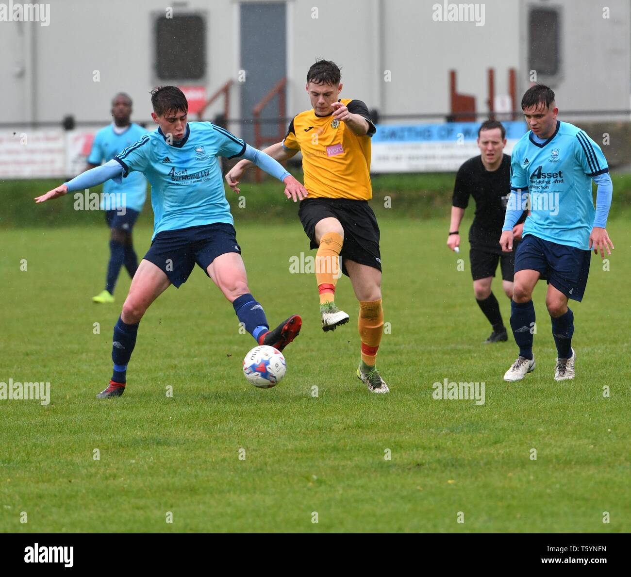Football action from the North West Counties match between New Mills ...