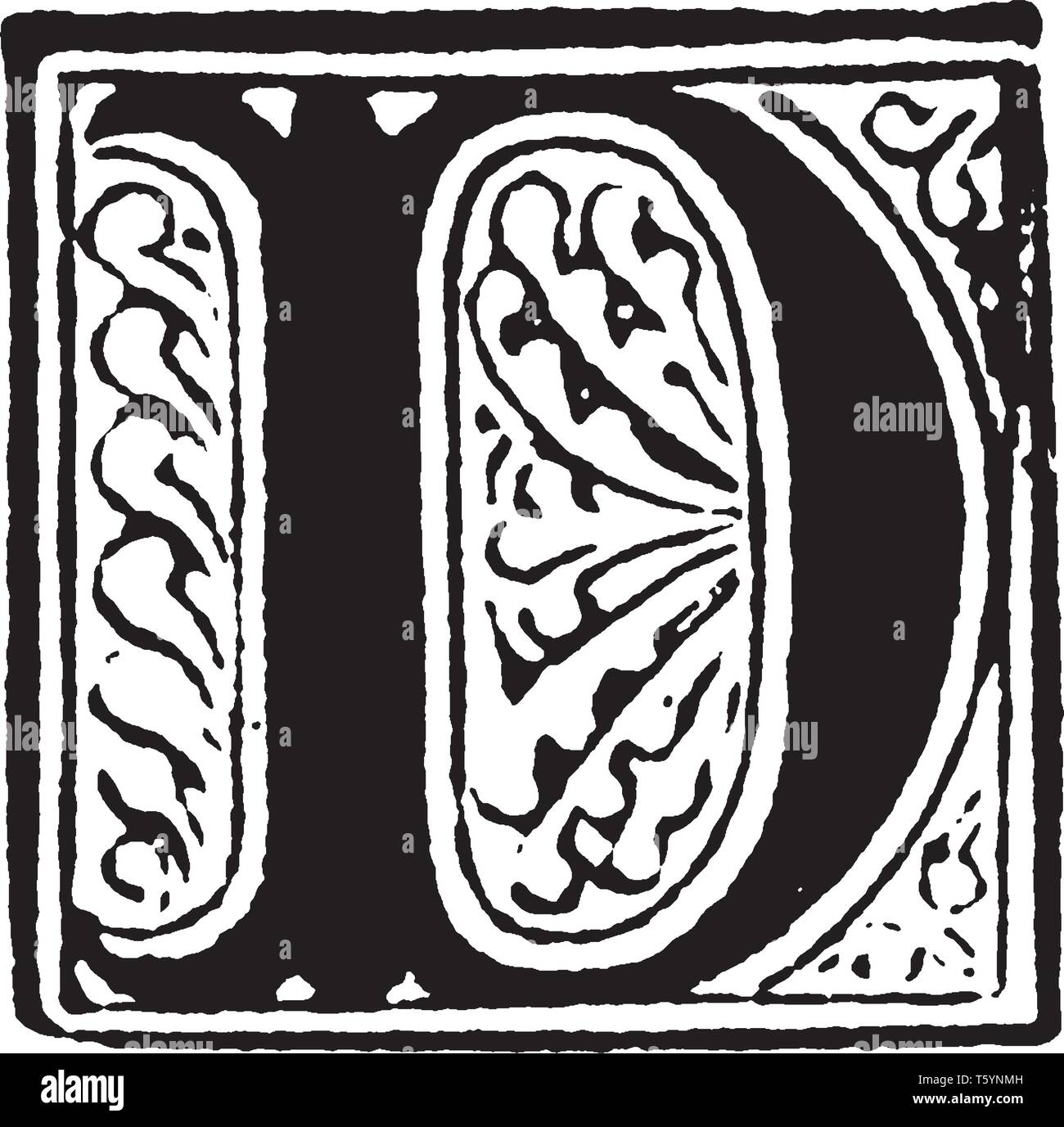 A decorative capital letter D, vintage line drawing or engraving ...