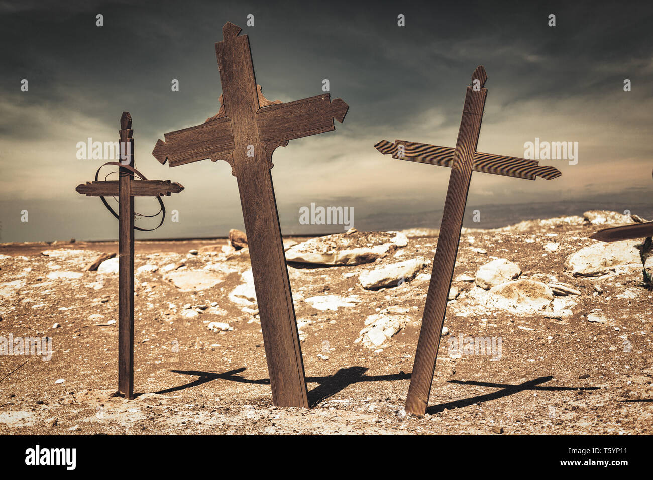 Three Wooden Crosses in an Abandoned Cemetery in the Atacama Desert ...