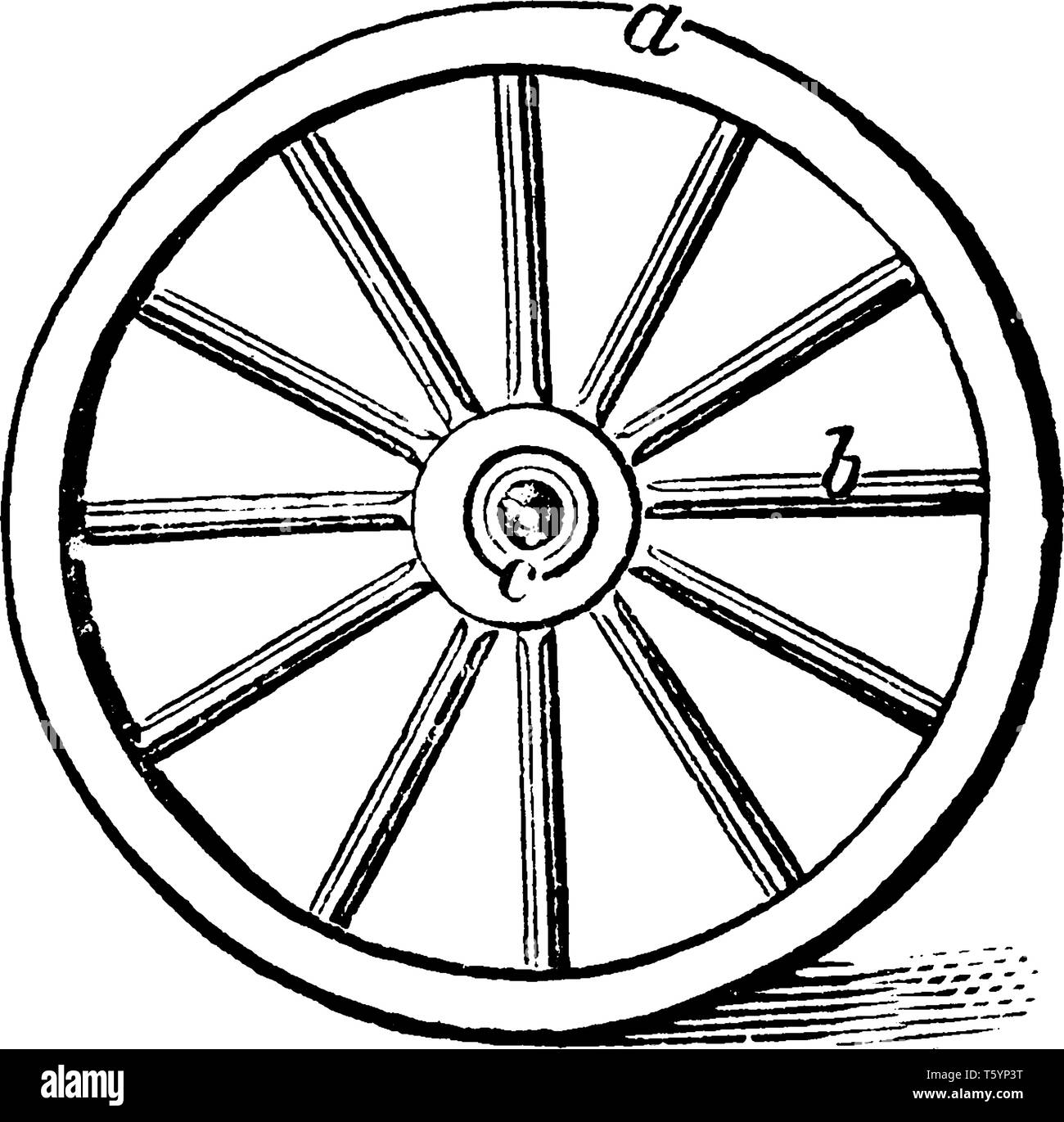 This illustration represents Wheel Showing Parts, vintage line drawing ...