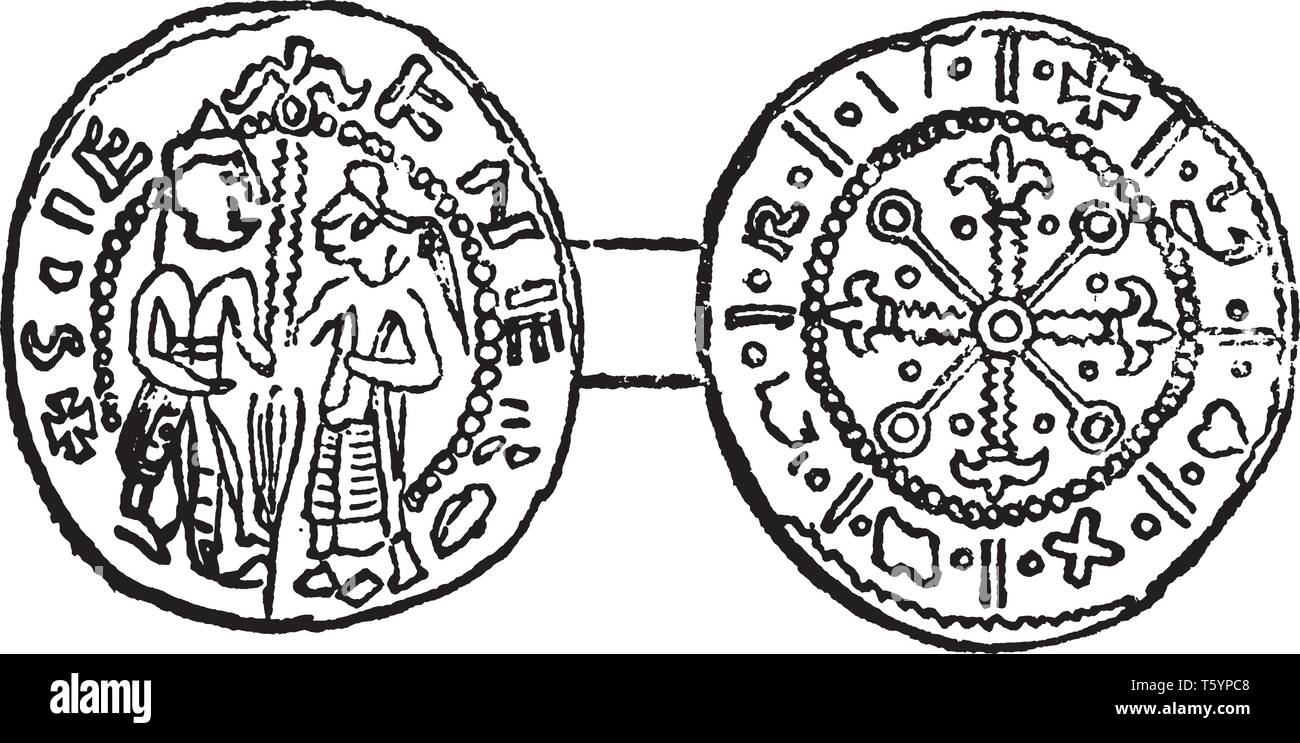 This illustration represents Coin of Henry and Stephen, vintage line ...