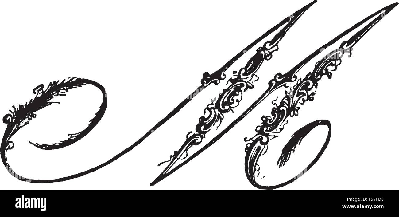 A letter M in ornamental script, vintage line drawing or engraving ...