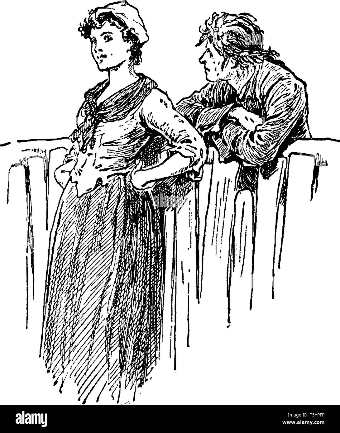 Man woman standing talking Black and White Stock Photos & Images - Alamy