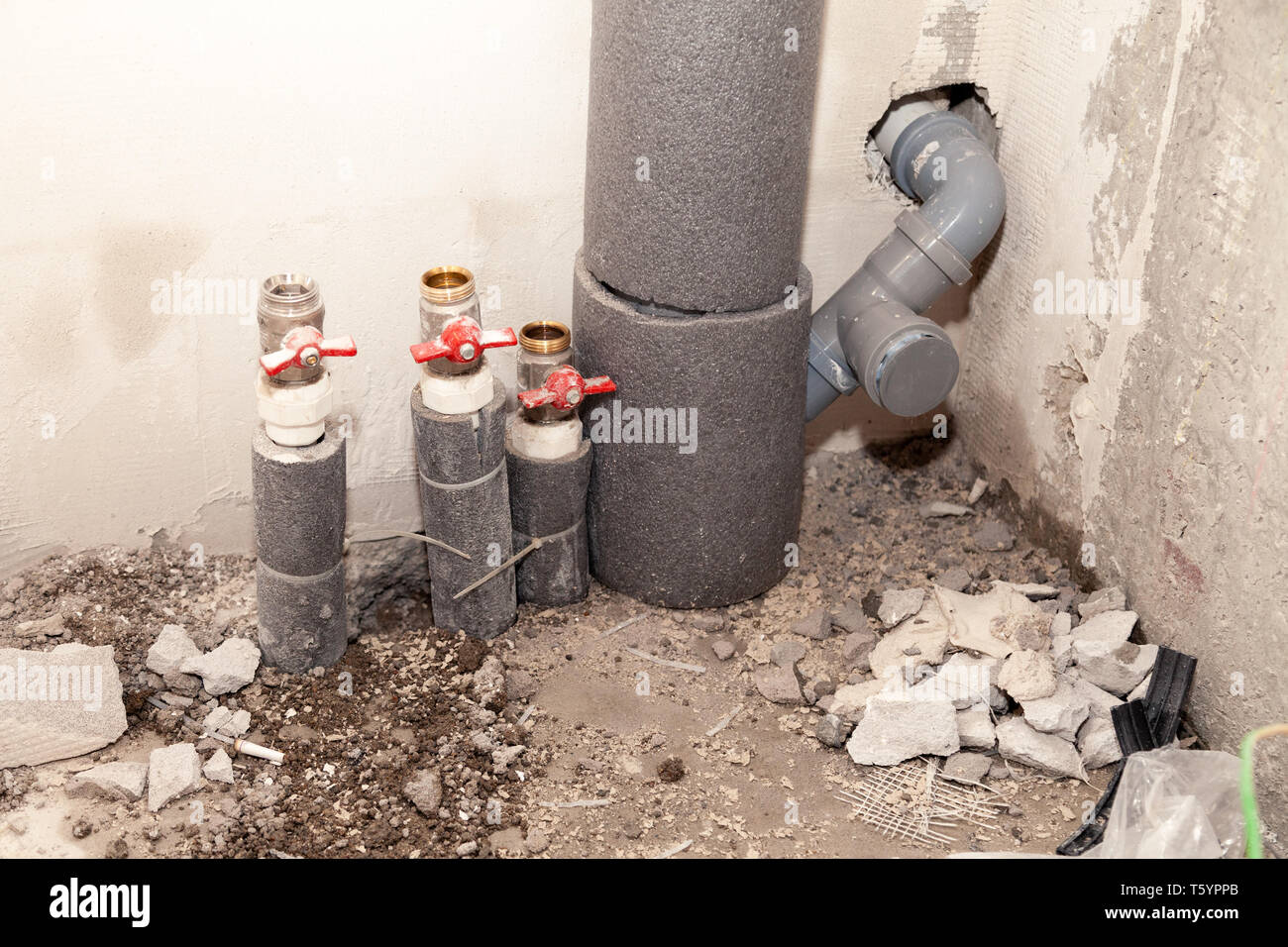 Output of water pipes. Pipe for water and sewage. Pipe with plugs ...