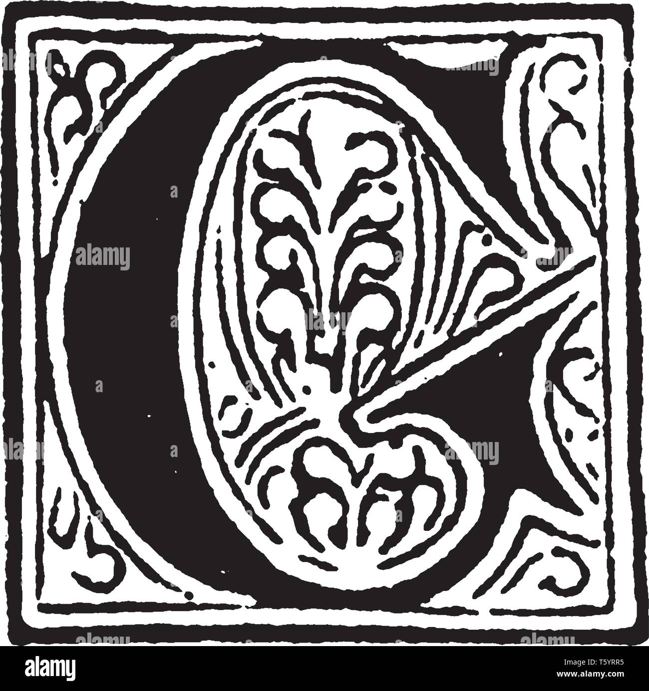 A decorative capital letter G, vintage line drawing or engraving ...