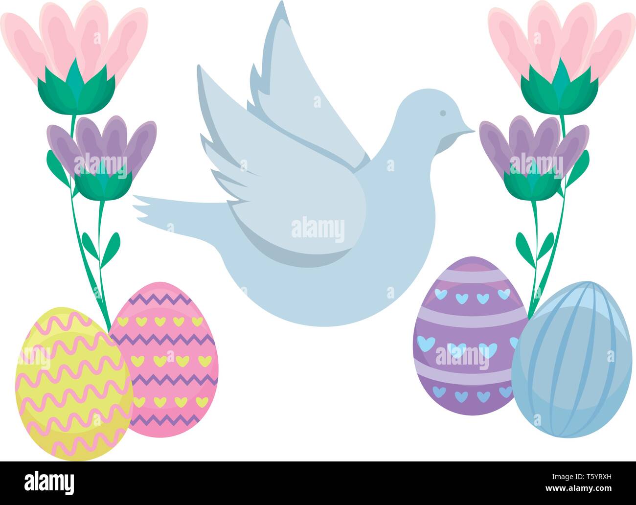 cute dove with eggs of easter and flowers vector illustration design ...