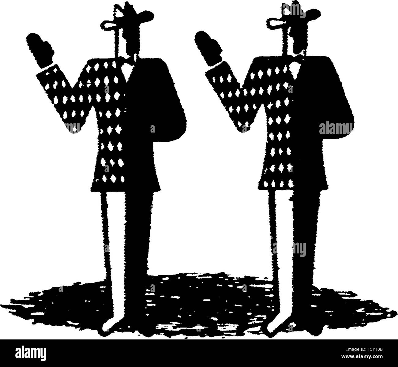 Two men taking oath with their right hands up, vintage line drawing or ...