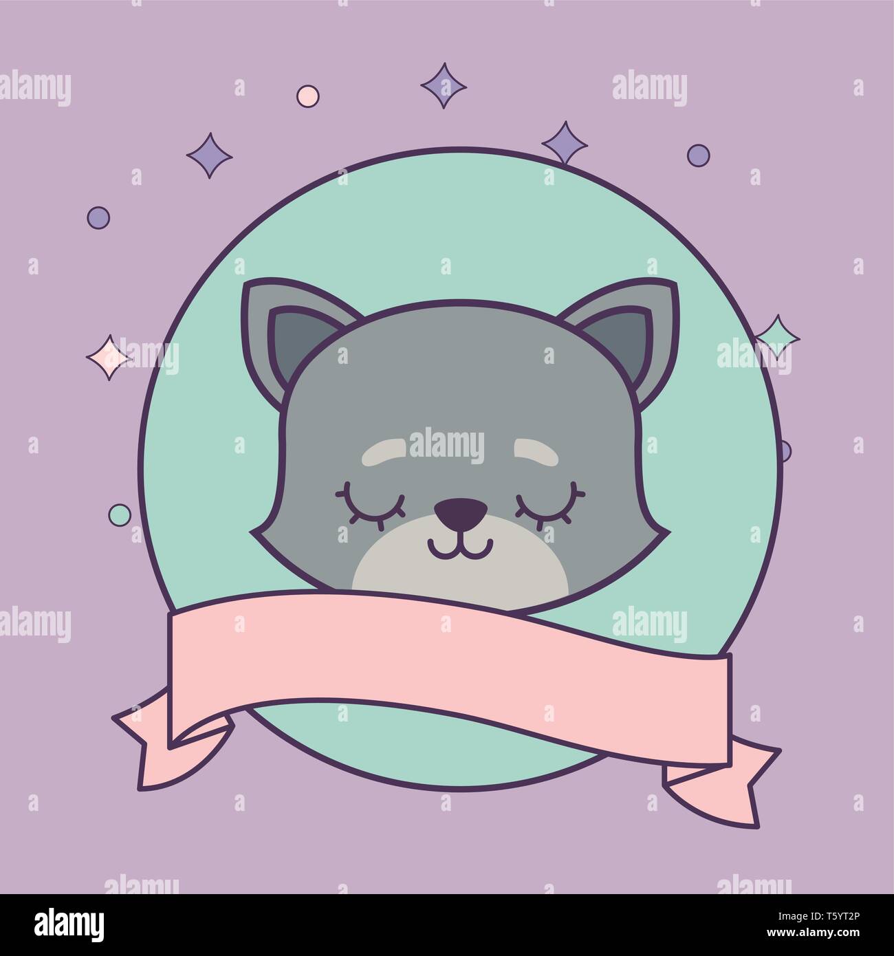 head of cute cat with ribbon vector illustration design Stock Vector ...