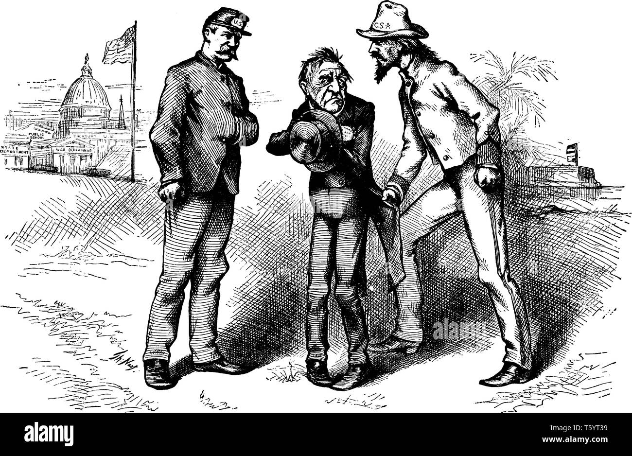 Three men in suits talking themselves, vintage line drawing or ...