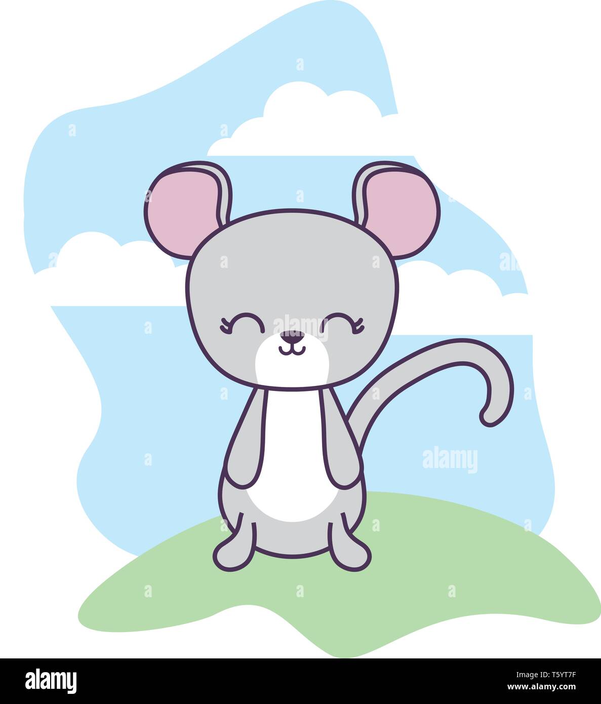 cute mouse animal in landscape scene vector illustration design Stock ...
