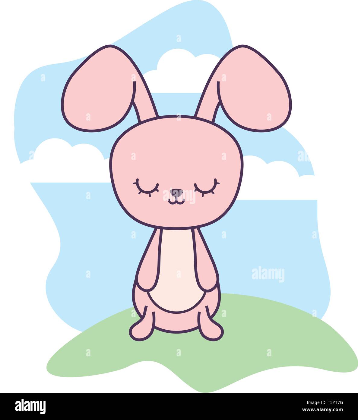cute rabbit animal in landscape scene vector illustration design Stock ...