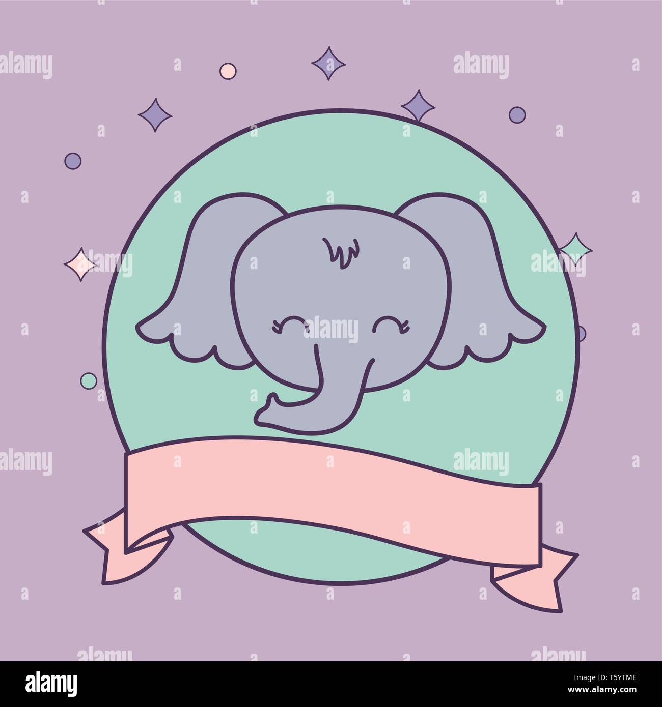 head of cute elephant animal with ribbon vector illustration design ...