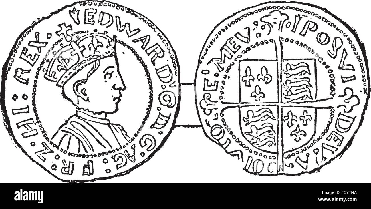 This illustration represents Coin of Edward VI, vintage line drawing or ...