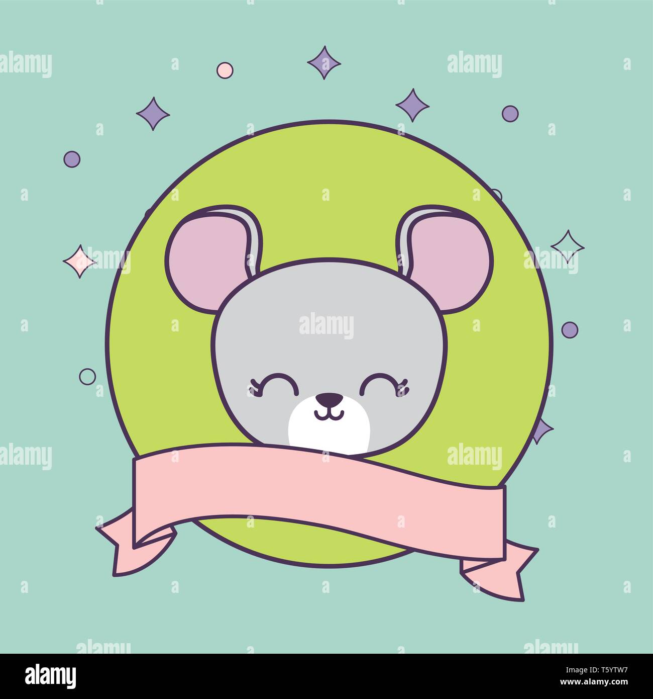 head of cute mouse animal with ribbon vector illustration design Stock ...