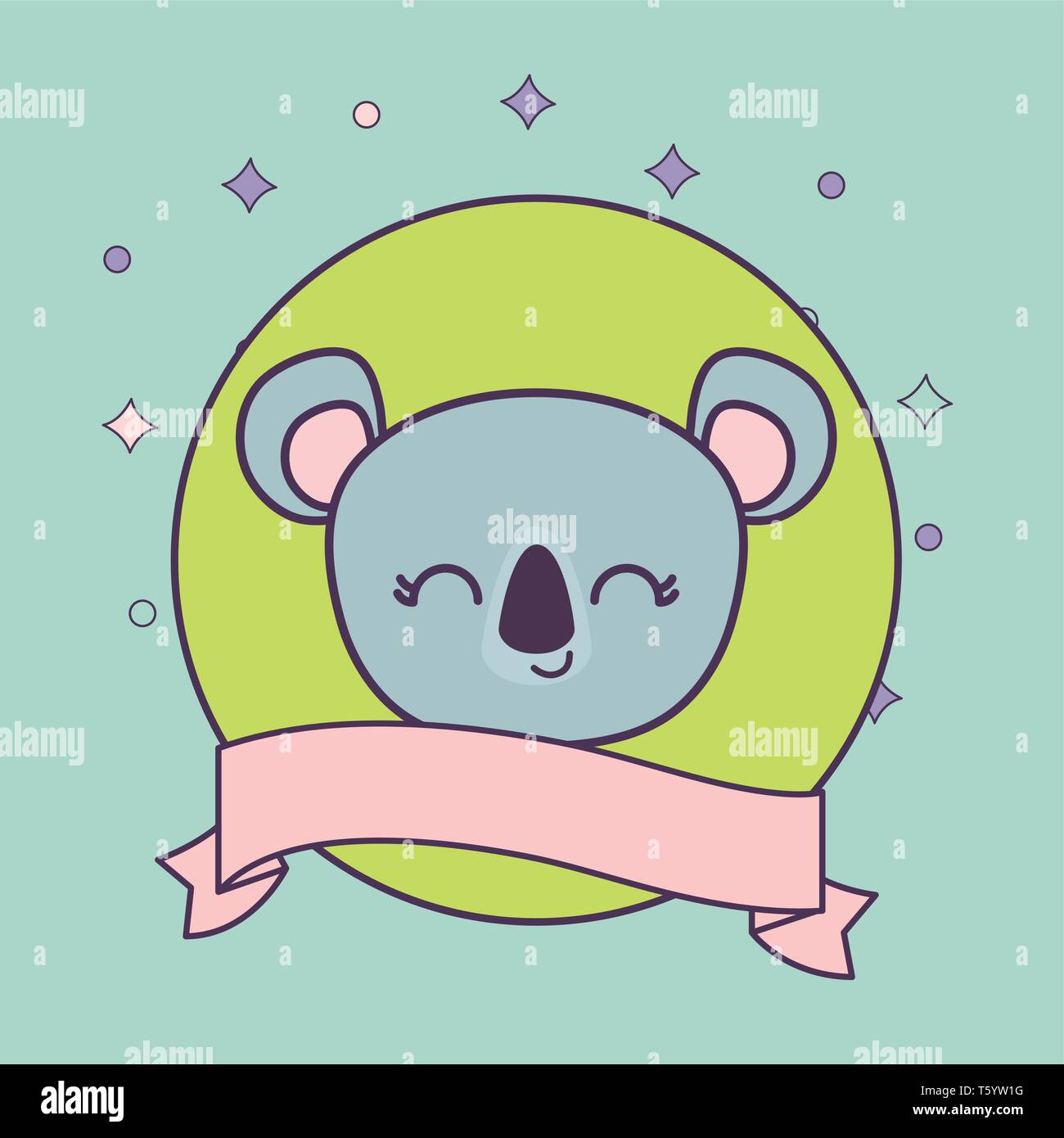 head of cute koala animal with ribbon vector illustration design Stock ...